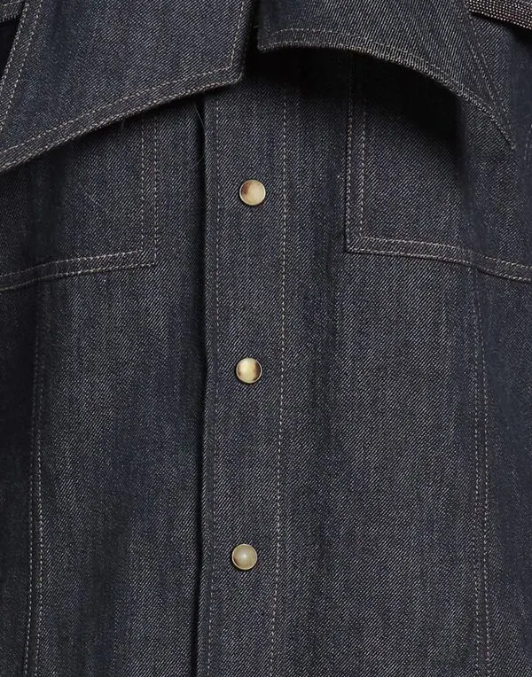 Brunello Cucinelli Darkwash Denim Shirt With Embellished Bow Detail