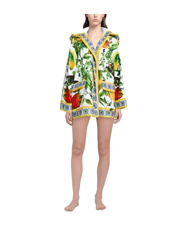 Dolce & Gabbana Printed Terrycloth Hooded Robe