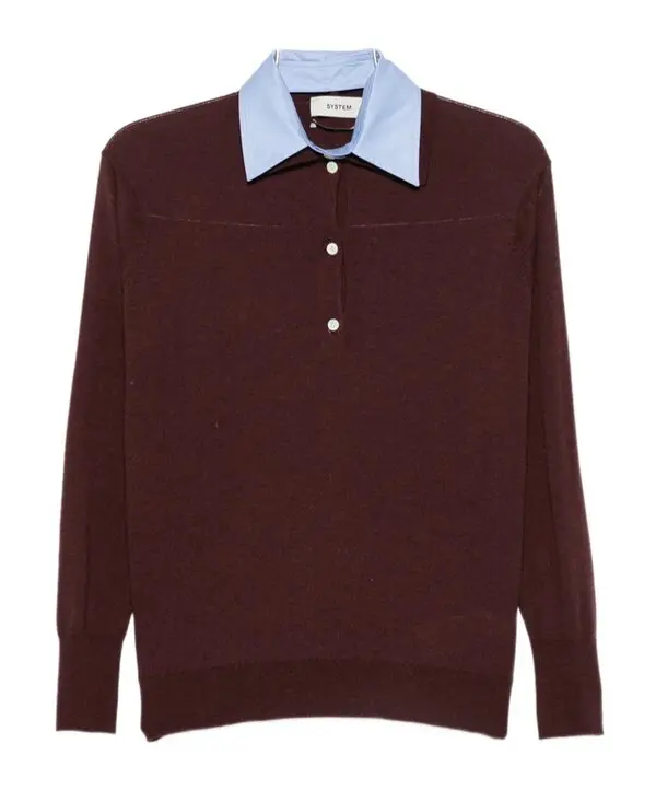 SYSTEM Long-sleeve Polo Shirt - Wine