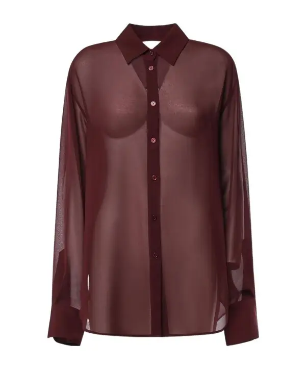 THE FRANKIE SHOP Peri Georgette Sheer Button-up Shirt - Burgundy