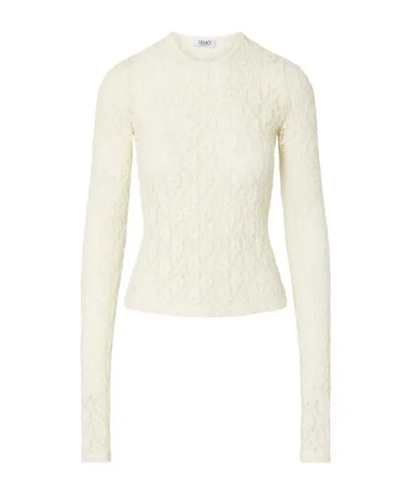 Liu Jo Long Sleeved Crewneck Lace Top - Cream