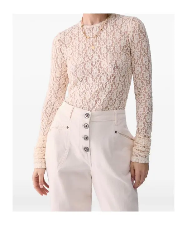 Liu Jo Long Sleeved Crewneck Lace Top - Cream