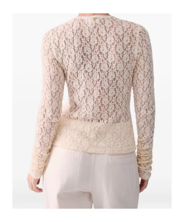 Liu Jo Long Sleeved Crewneck Lace Top - Cream