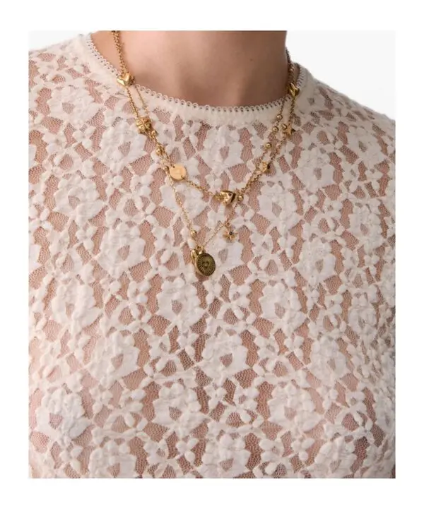 Liu Jo Long Sleeved Crewneck Lace Top - Cream