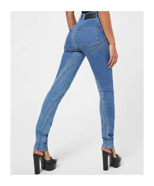 MUGLER Embossed Patch Denim Trousers
