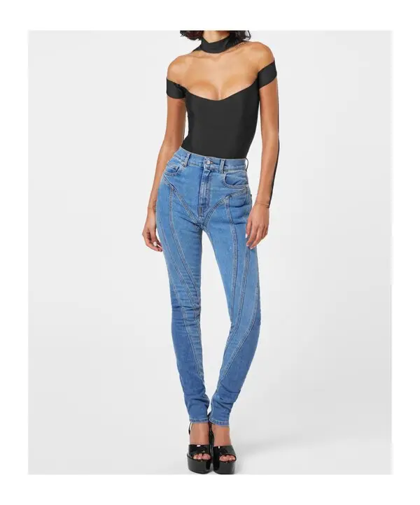 MUGLER Embossed Patch Denim Trousers