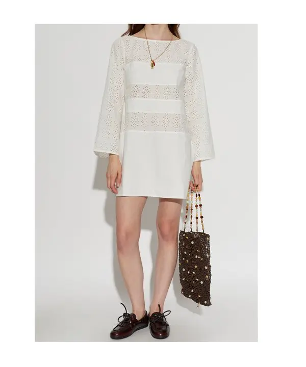 Posse Long-sleeved Eyelet Mini Dress