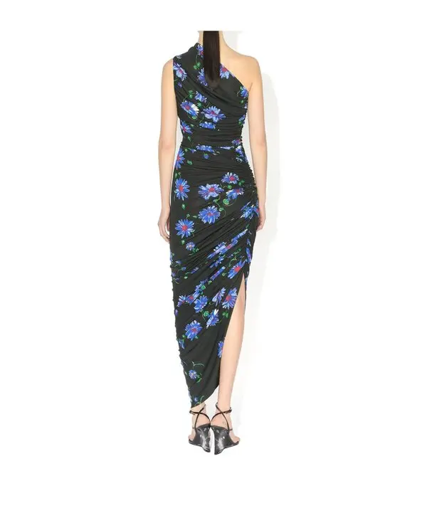 Alaïa Printed One-shoulder Cutout Midi Dress - Black/blue