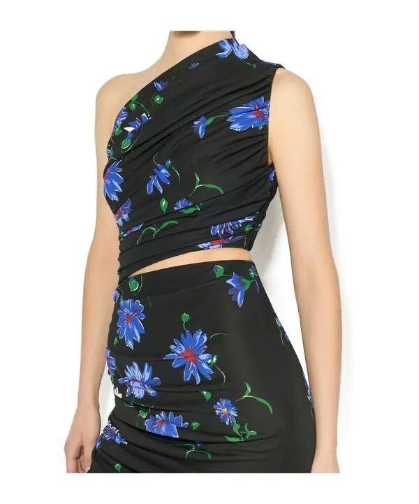 Alaïa Printed One-shoulder Cutout Midi Dress - Black/blue