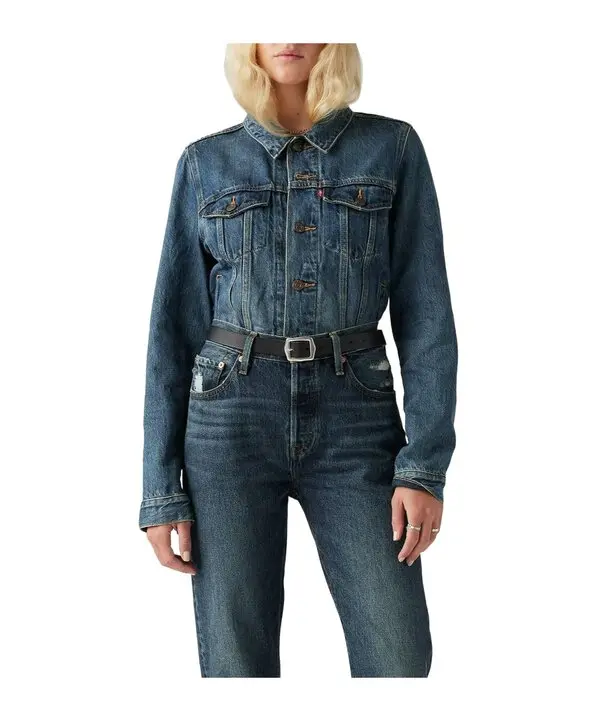 LEVI'S Ex-boyfriend Trucker Cotton Long Sleeve Point Collar Denim Jacket