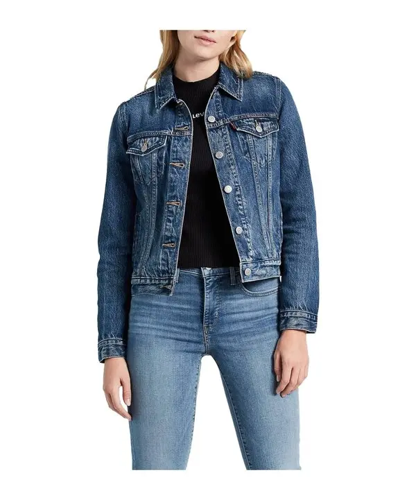 LEVI'S Ex-boyfriend Trucker Cotton Long Sleeve Point Collar Denim Jacket