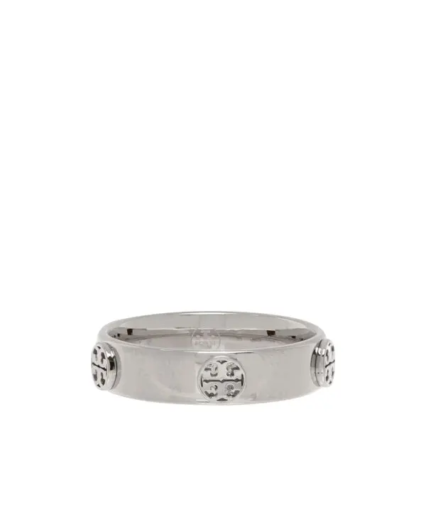 Tory Burch Miller Ring With Embossed Logo - Silver