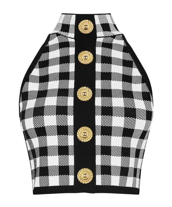 Balmain Knitted Checked Cropped Vest