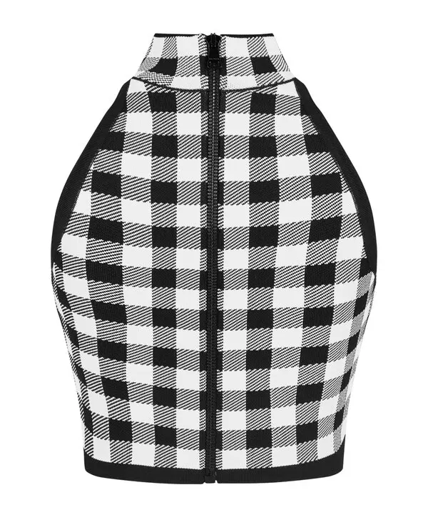 Balmain Knitted Checked Cropped Vest