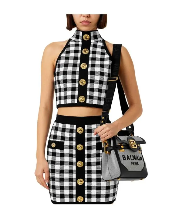 Balmain Knitted Checked Cropped Vest