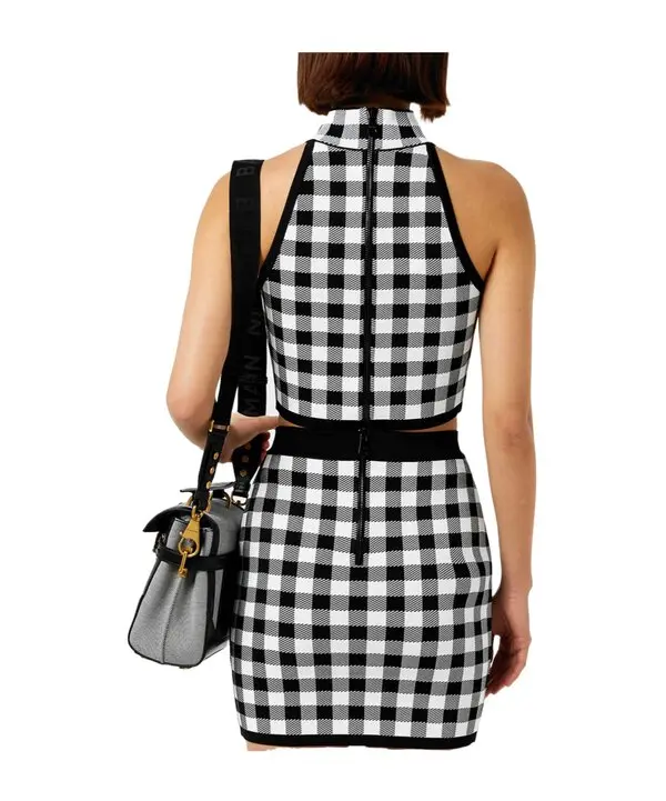 Balmain Knitted Checked Cropped Vest