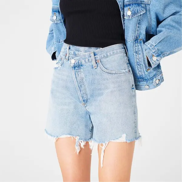 AGOLDE Asymmetrical Denim Shorts With Multiple Pockets