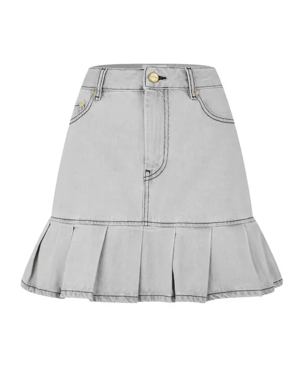 GANNI Pleated Denim Midi Skirt