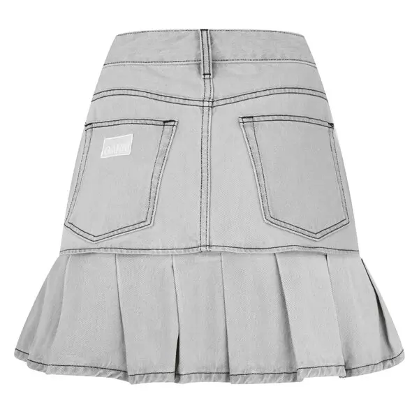 GANNI Pleated Denim Midi Skirt