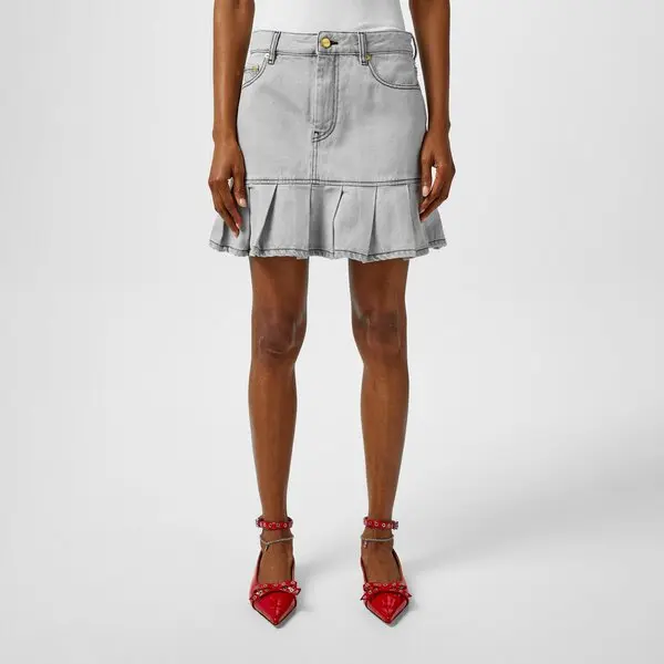 GANNI Pleated Denim Midi Skirt