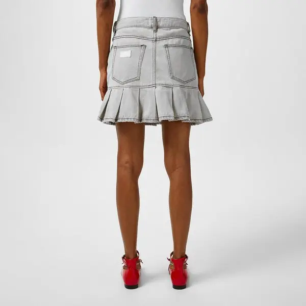 GANNI Pleated Denim Midi Skirt