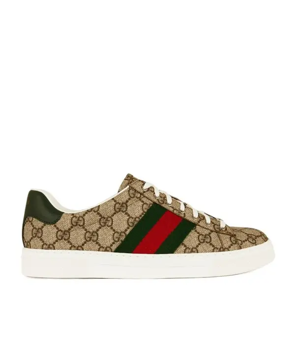 Gucci Gg Monogram Sneakers With Green And Red Web Stripes