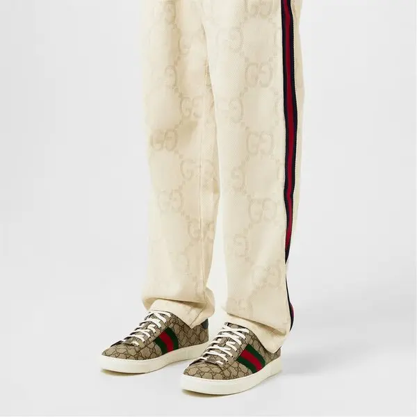 Gucci Gg Monogram Sneakers With Green And Red Web Stripes