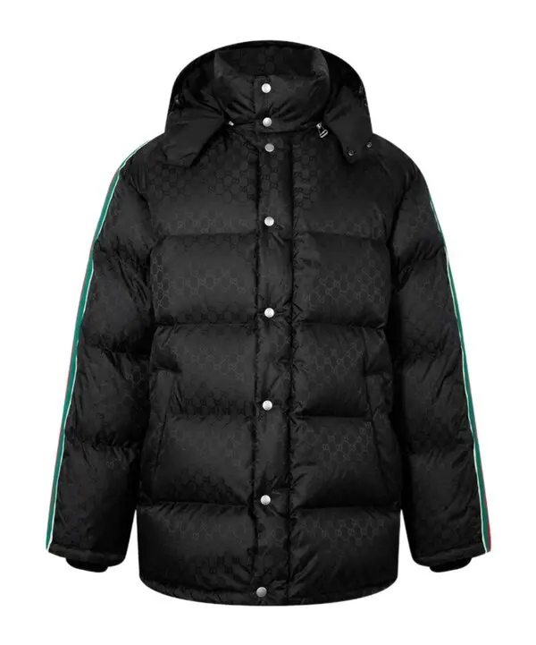 Gucci Logo Jacquard Webbing Down Jacket - Black