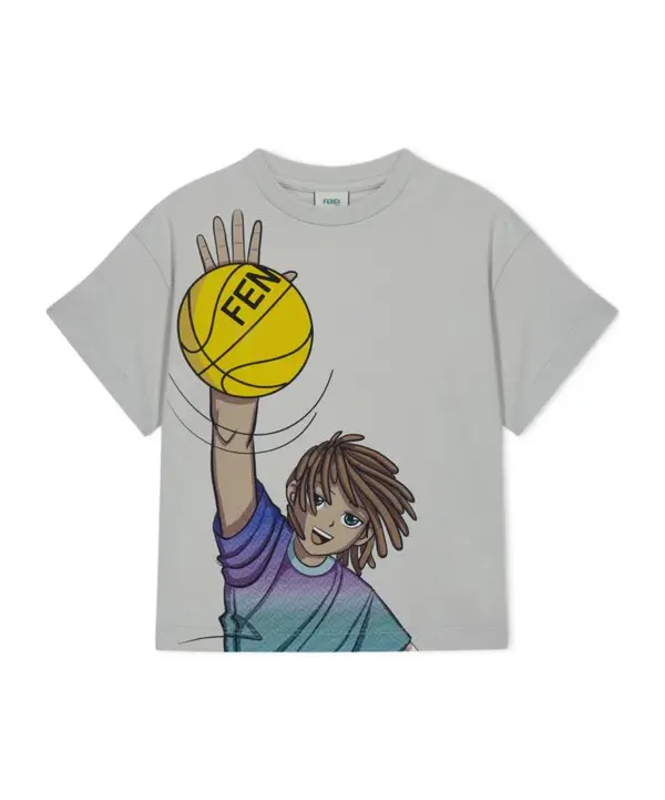 Fendi Round Neck Short Sleeve Printed T-shirt - Gray