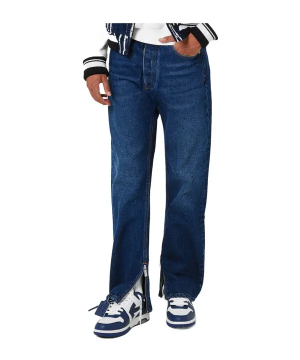 Off-White Zip Skate Mid Rise Straight Leg Jeans - Blue