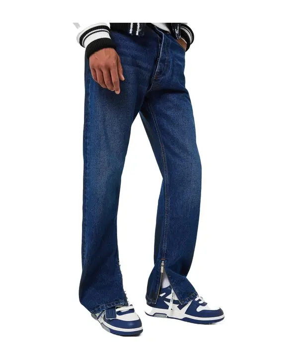 Off-White Zip Skate Mid Rise Straight Leg Jeans - Blue