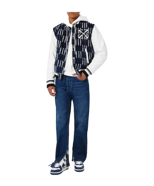 Off-White Zip Skate Mid Rise Straight Leg Jeans - Blue