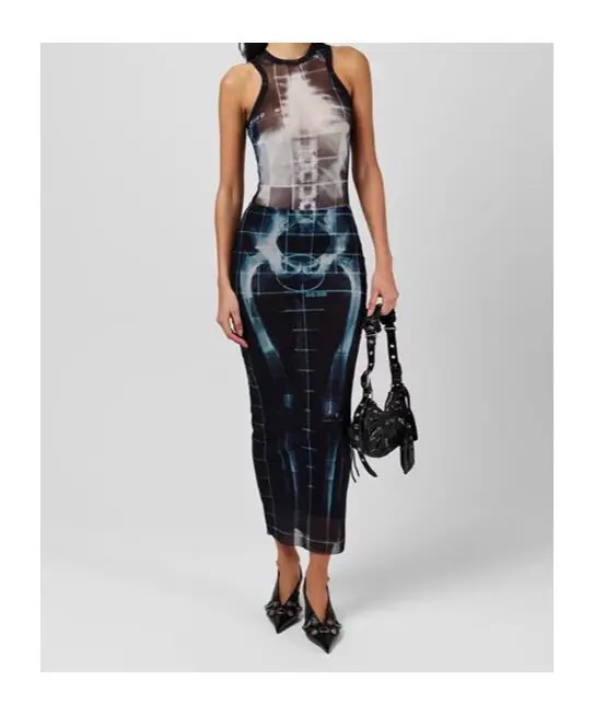 JEAN PAUL GAULTIER Skeleton Print Maxi Skirt