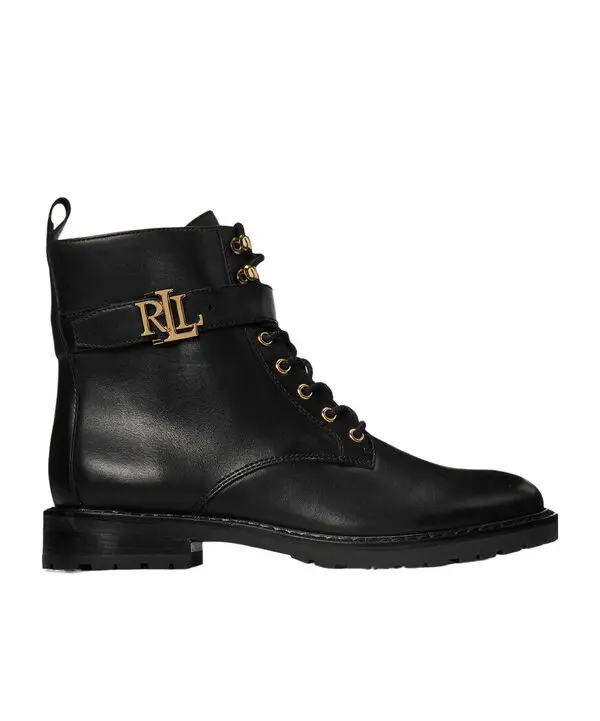 Ralph Lauren Eldridge Burnished Calfskin Combat Boots - Black