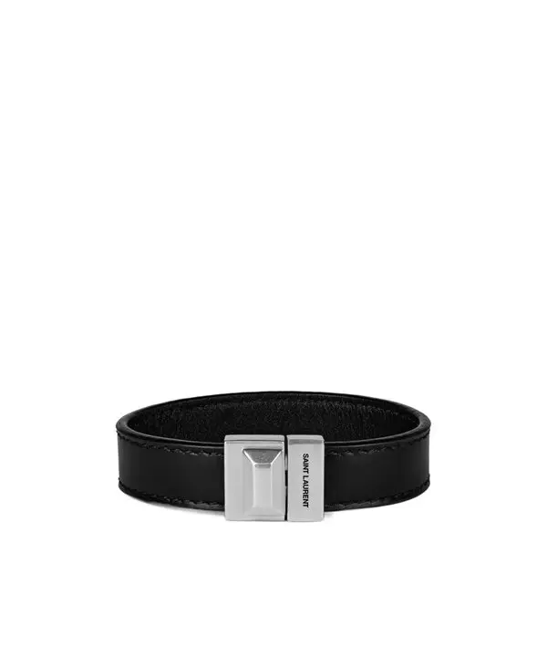 Saint Laurent Logo Buckle Leather Bracelet - Black