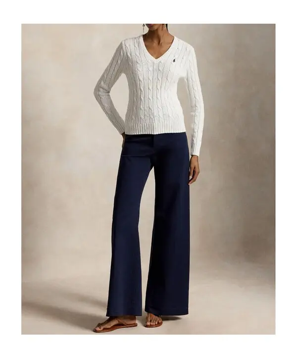 Polo Ralph Lauren V-neck Cable Knit Sweater - White