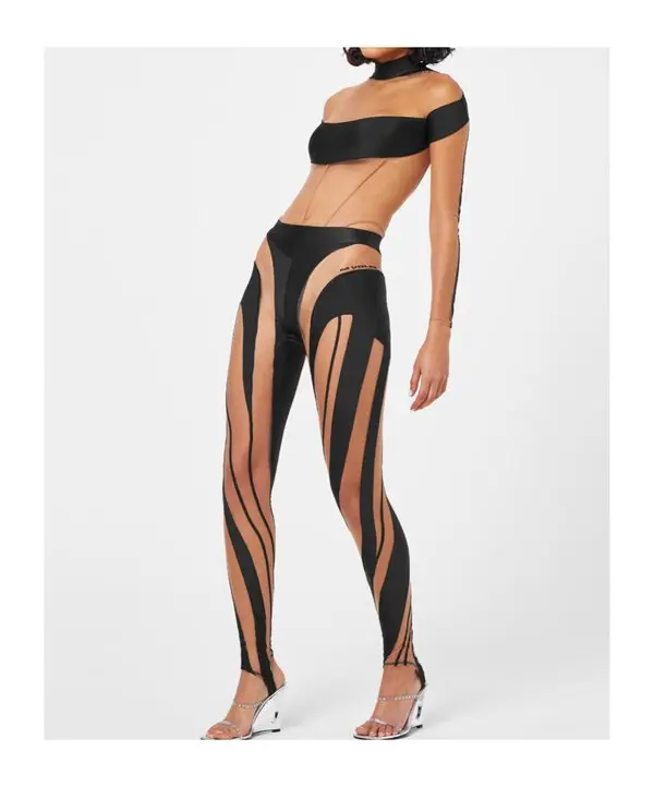 MUGLER Transparent Spiral Leggings - Black