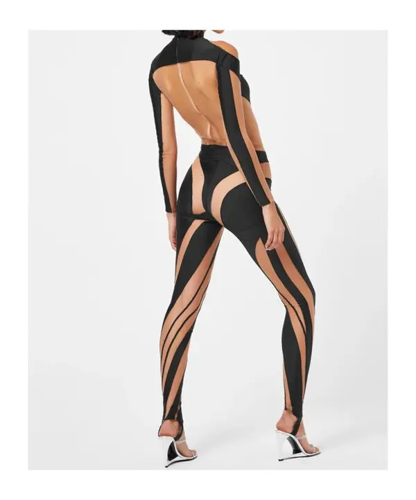 MUGLER Transparent Spiral Leggings - Black