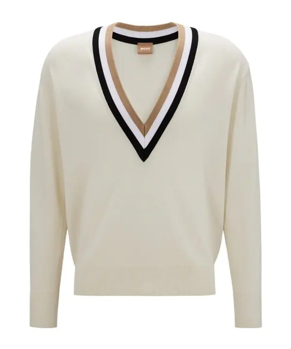 Hugo Boss Color-block Striped V-neck Knit Sweater