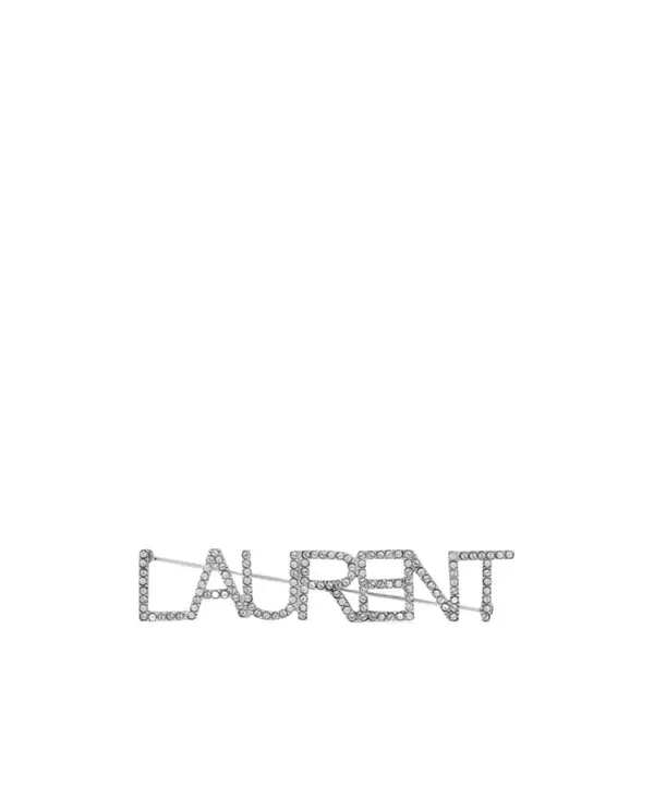Saint Laurent Logo Brooch With Crystal Inlay - Gray