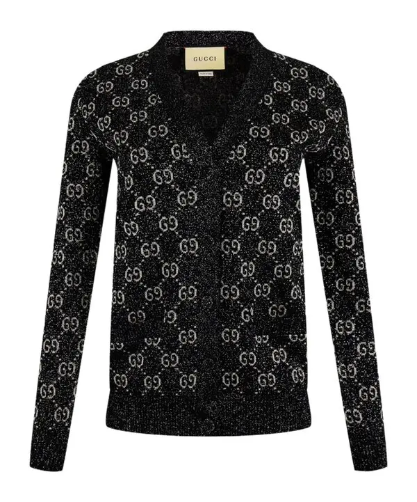 Gucci Gg Jacquard Cotton Lame Cardigan - Black
