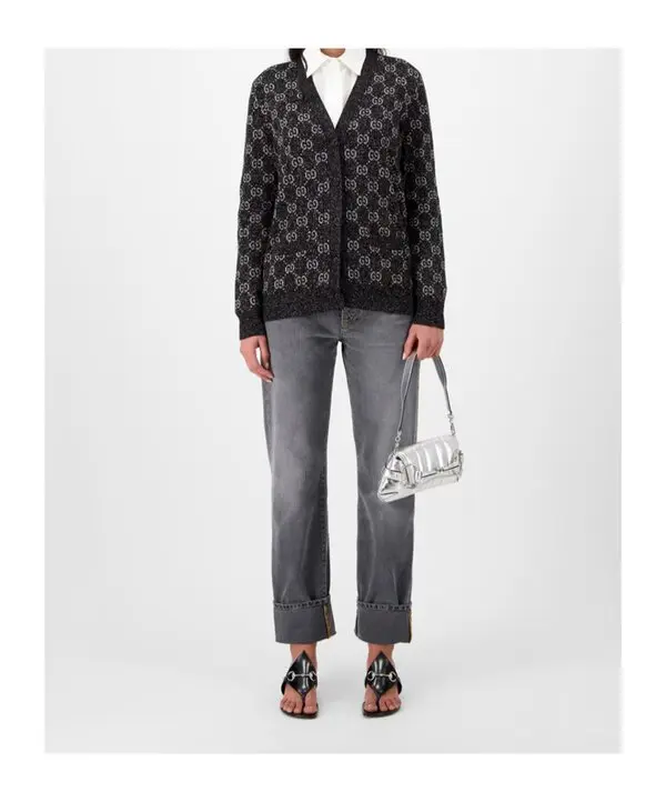 Gucci Gg Jacquard Cotton Lame Cardigan