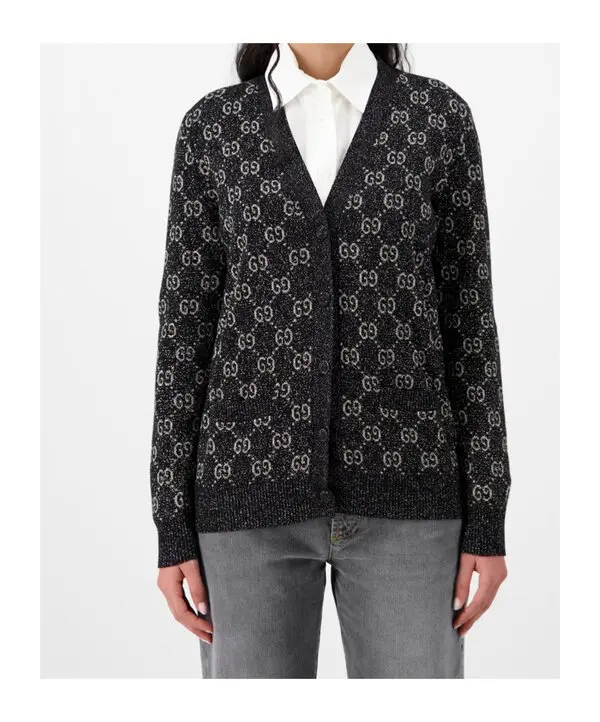 Gucci Gg Jacquard Cotton Lame Cardigan