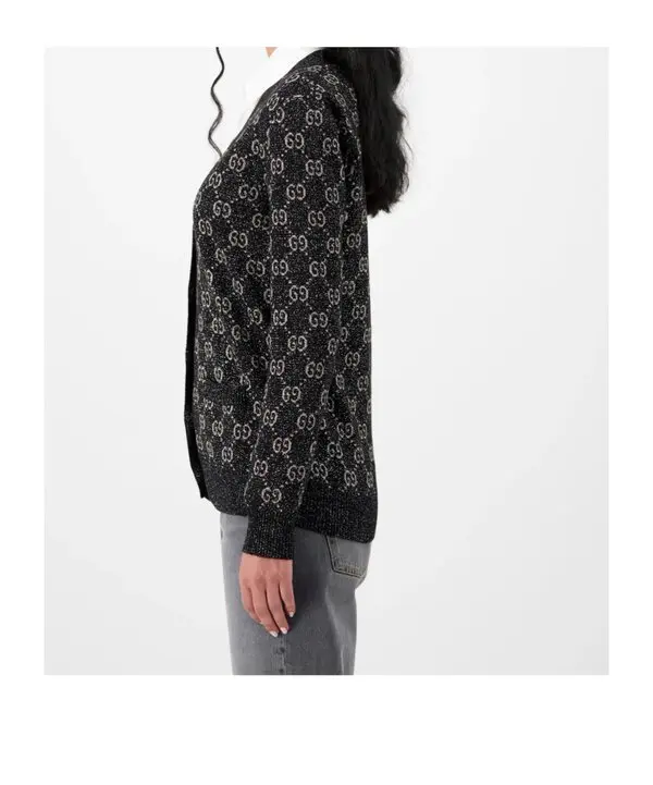 Gucci Gg Jacquard Cotton Lame Cardigan