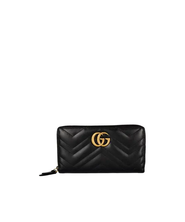 Gucci Leather Gg Marmont Zip Around Wallet - Black