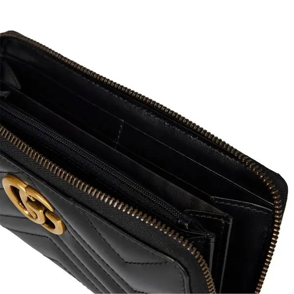 Gucci Leather Gg Marmont Zip Around Wallet