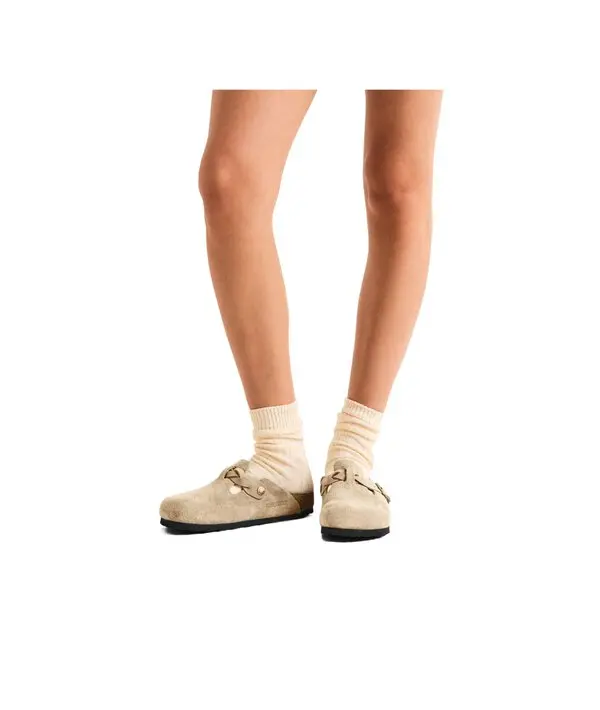 BIRKENSTOCK Boston Suede Mules With Adjustable Strap - Nude
