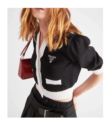 Prada Cropped V-neck Cardigan With Embroidered Logo