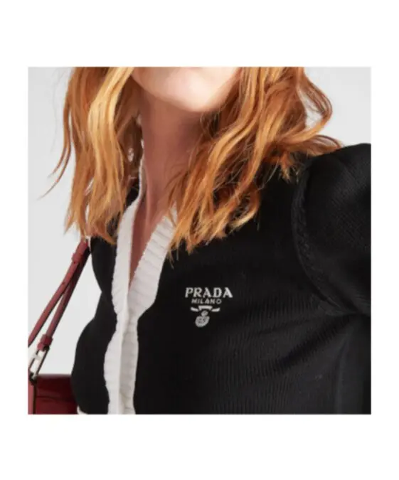 Prada Cropped V-neck Cardigan With Embroidered Logo