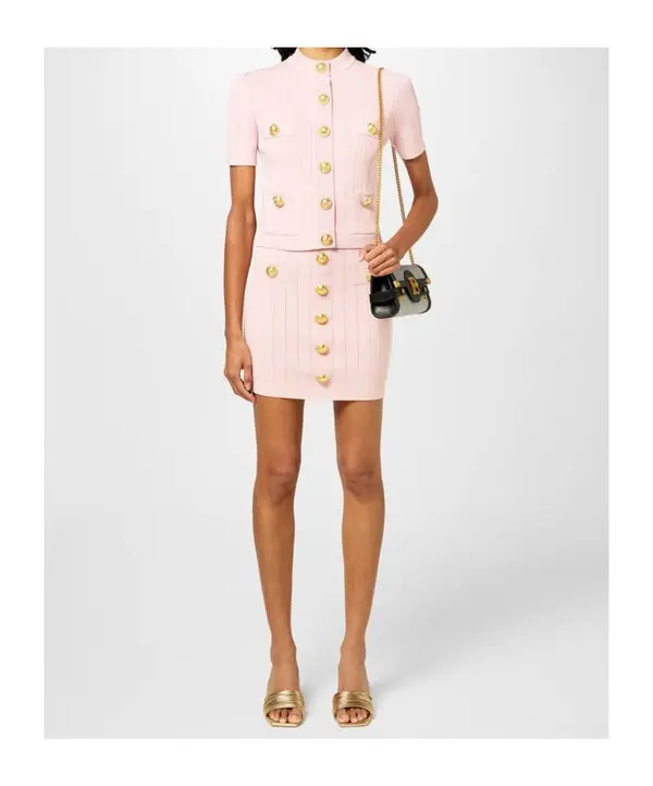 Balmain Knit Button-down Mini Skirt - Pink